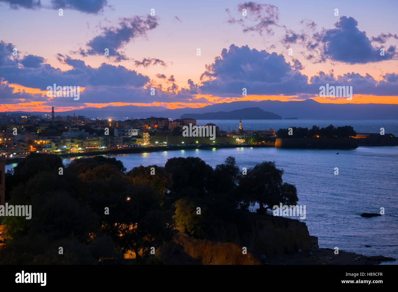 Greece, Crete, Chania, View from the terrace of the Hotel Doma Stock ...
