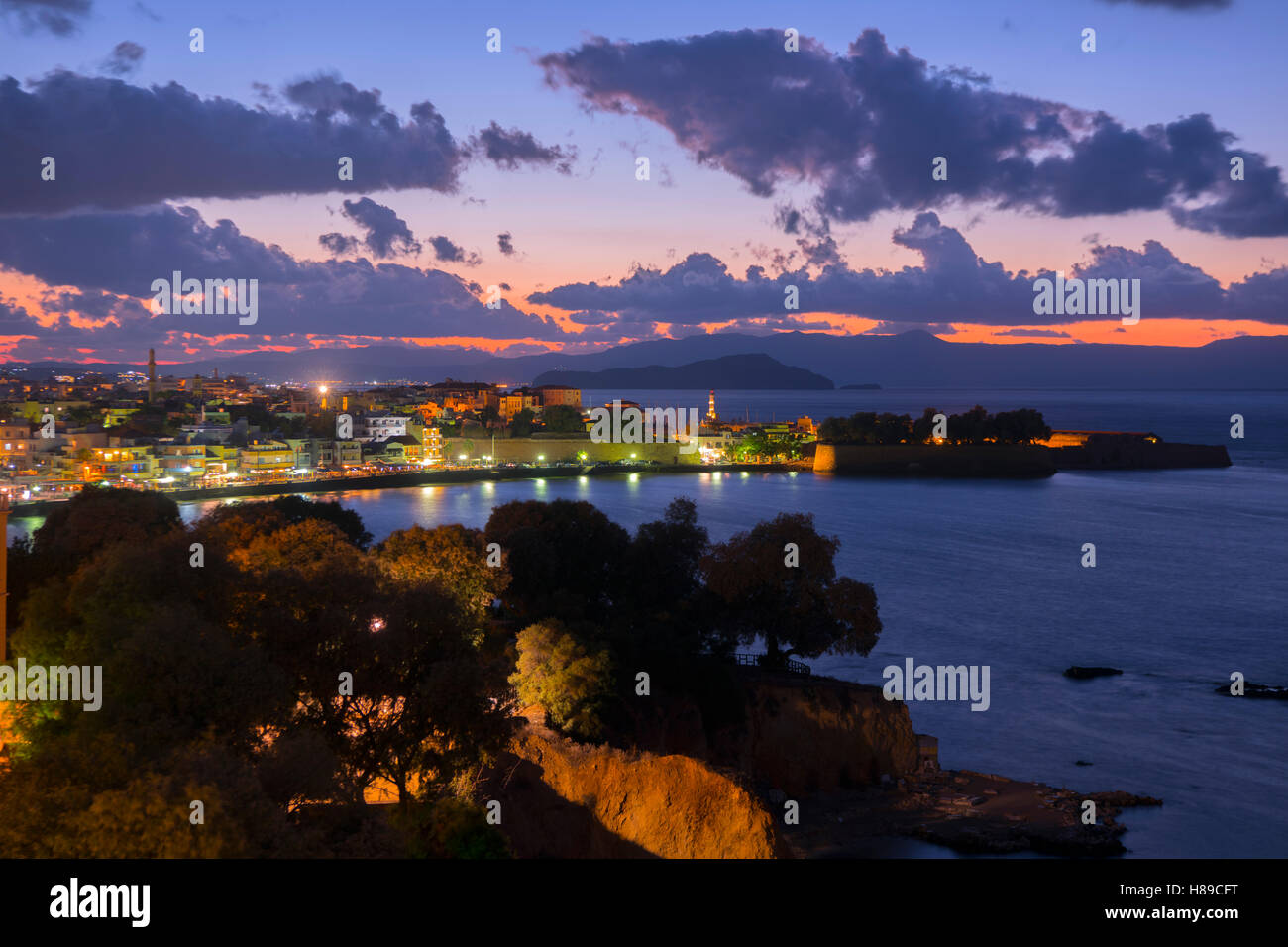 Greece, Crete, Chania, View from the terrace of the Hotel Doma Stock ...