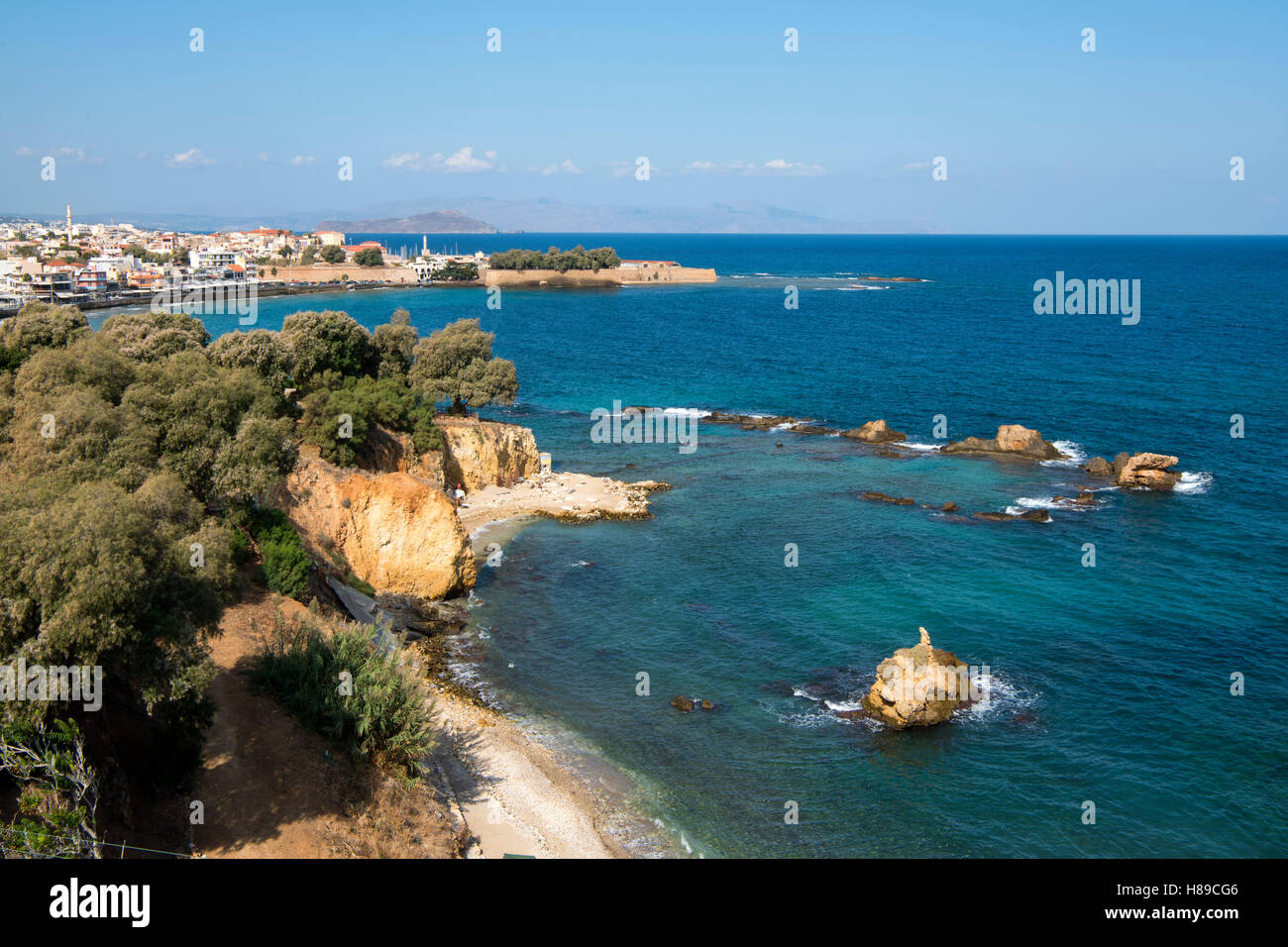 Greece, Crete, Chania, View from the terrace of the Hotel Doma Stock ...