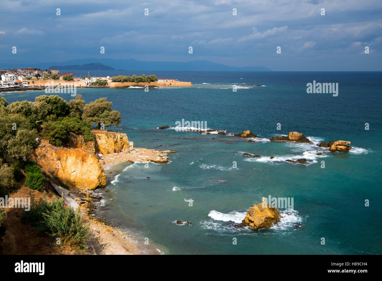 Greece, Crete, Chania, View from the terrace of the Hotel Doma Stock ...