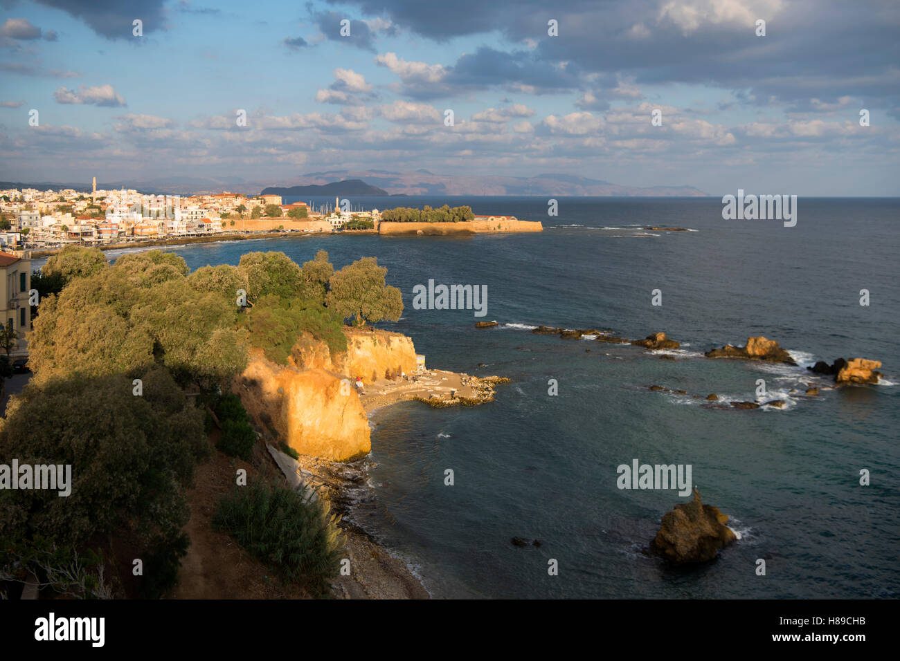 Greece, Crete, Chania, View from the terrace of the Hotel Doma Stock ...