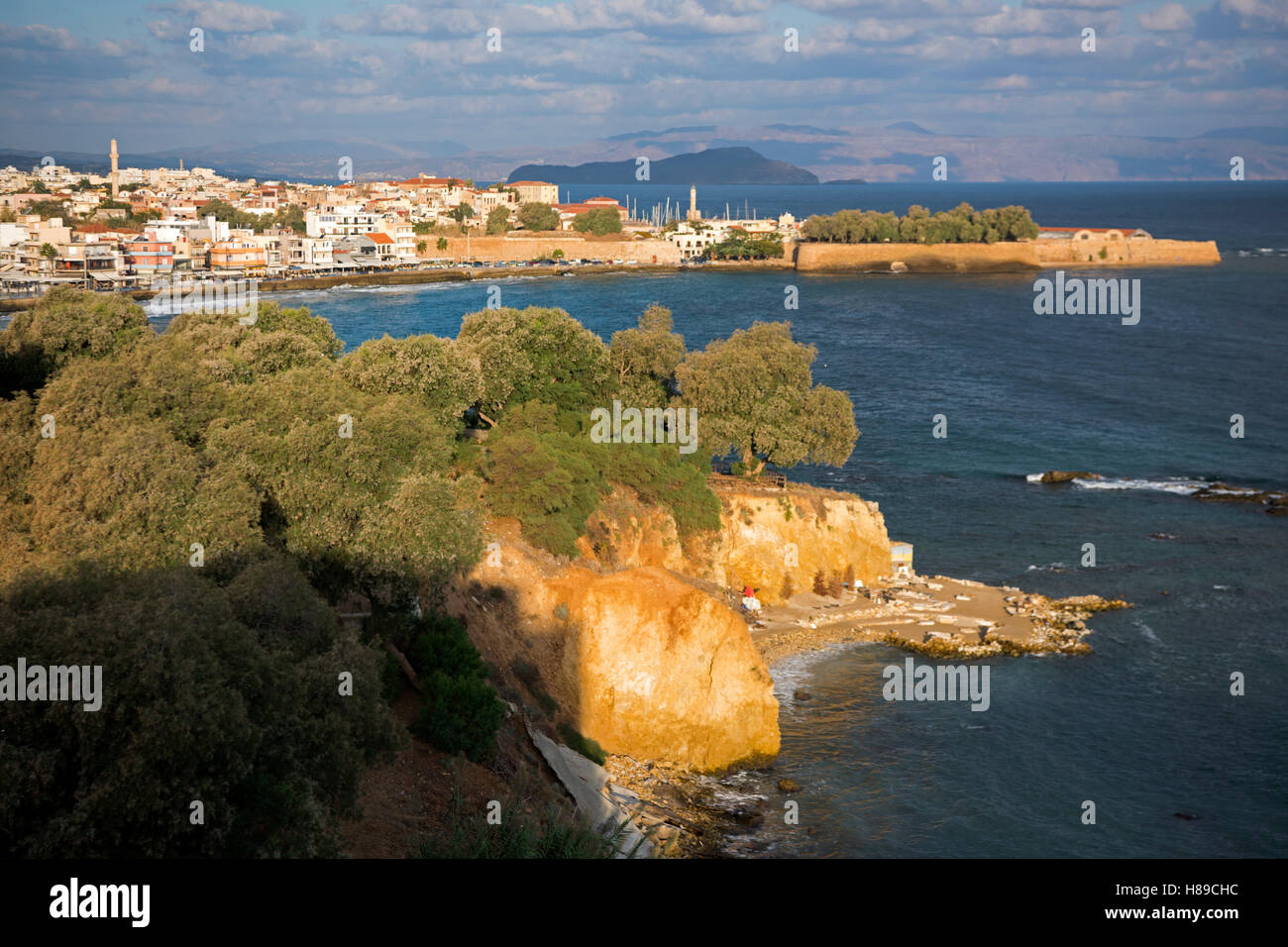 Greece, Crete, Chania, View from the terrace of the Hotel Doma Stock ...