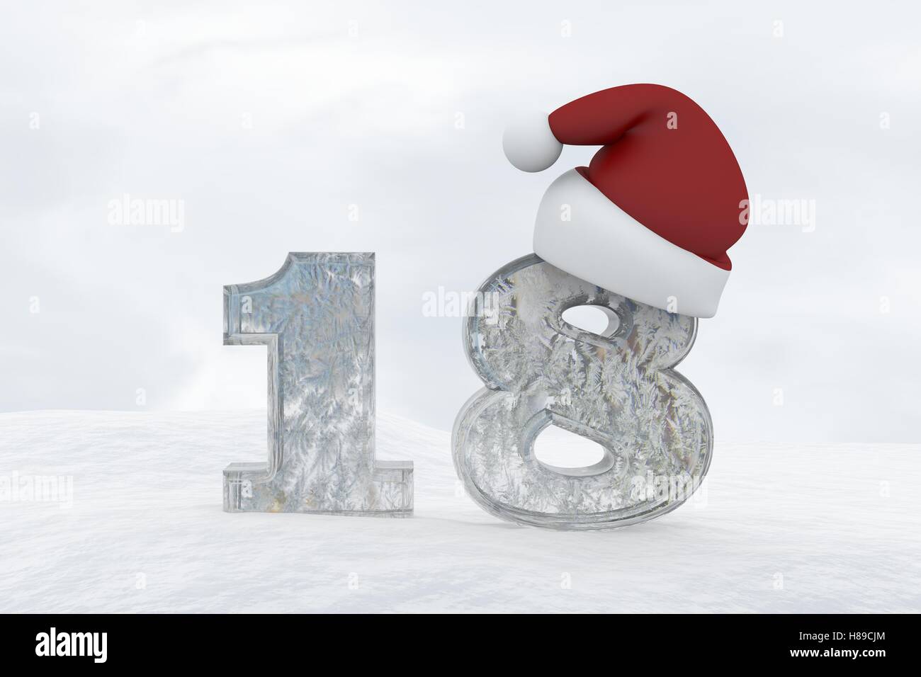 Ice Number 18 with christmas hat 3d rendering illustration Stock Photo ...