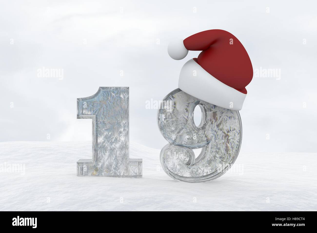 Ice Number 19 with christmas hat 3d rendering illustration Stock Photo ...