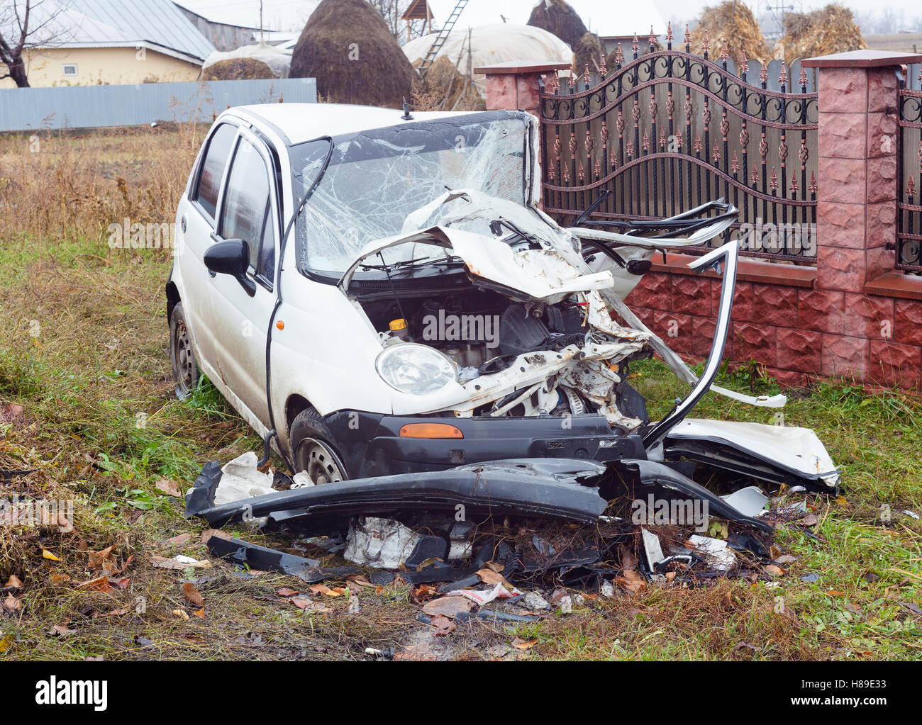 wrecked car in accident Stock Photo - Alamy