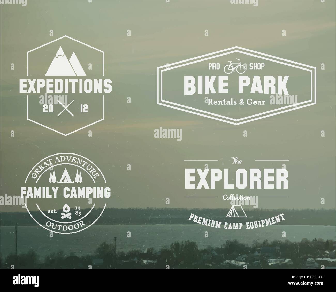 Set of Summer explorer, family camp badge, logo and label templates ...