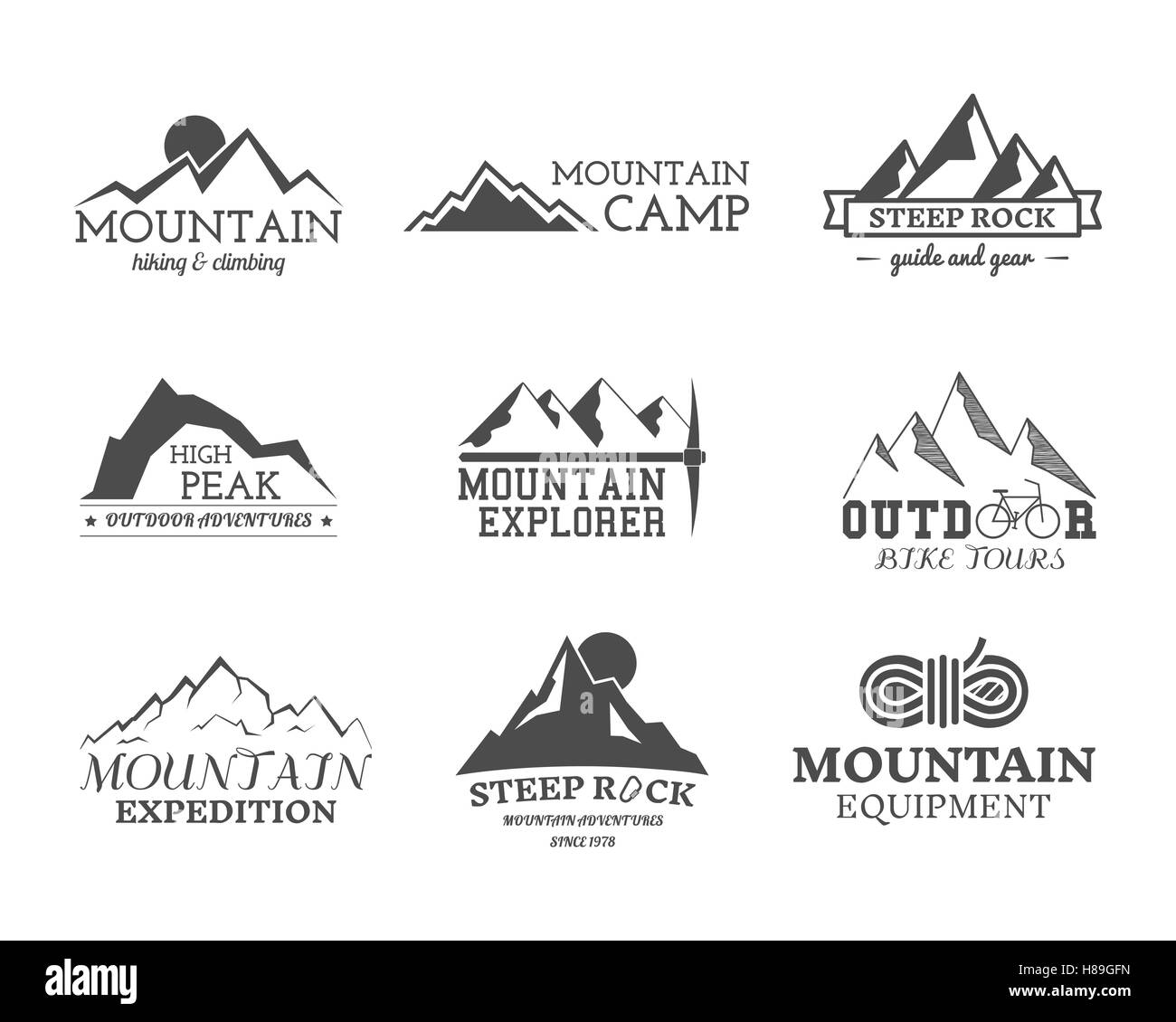 Set of monochrome outdoor adventure explorer camp badge, logo and label ...