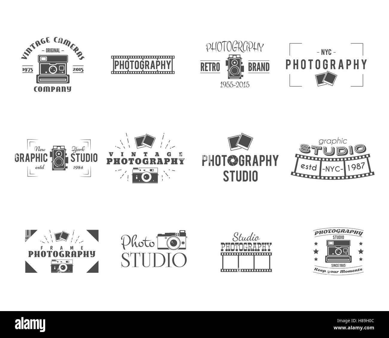 Vintage Photography Badges, Labels templates. Monochrome design with ...