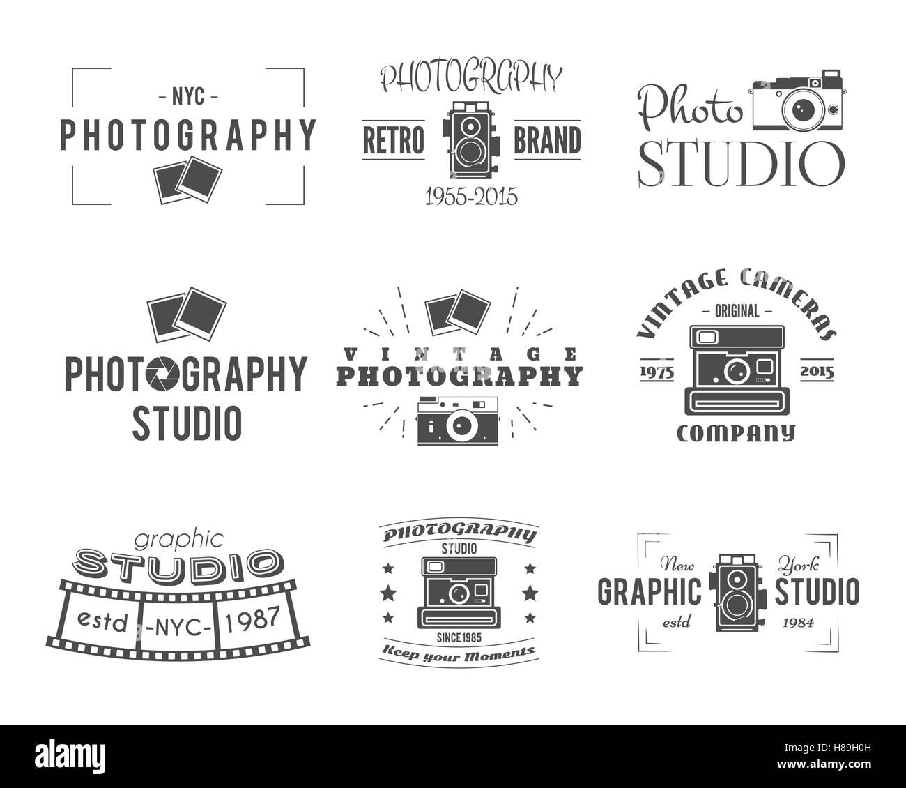 Vintage Photography Badges, Labels. Monochrome design with stylish ...