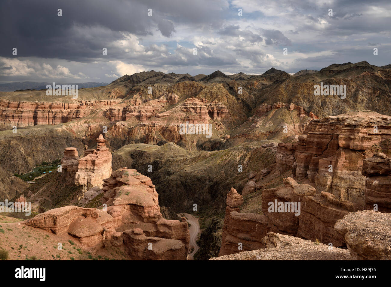 Charyn Canyon National Park with road to Eco Park on Charyn river ...
