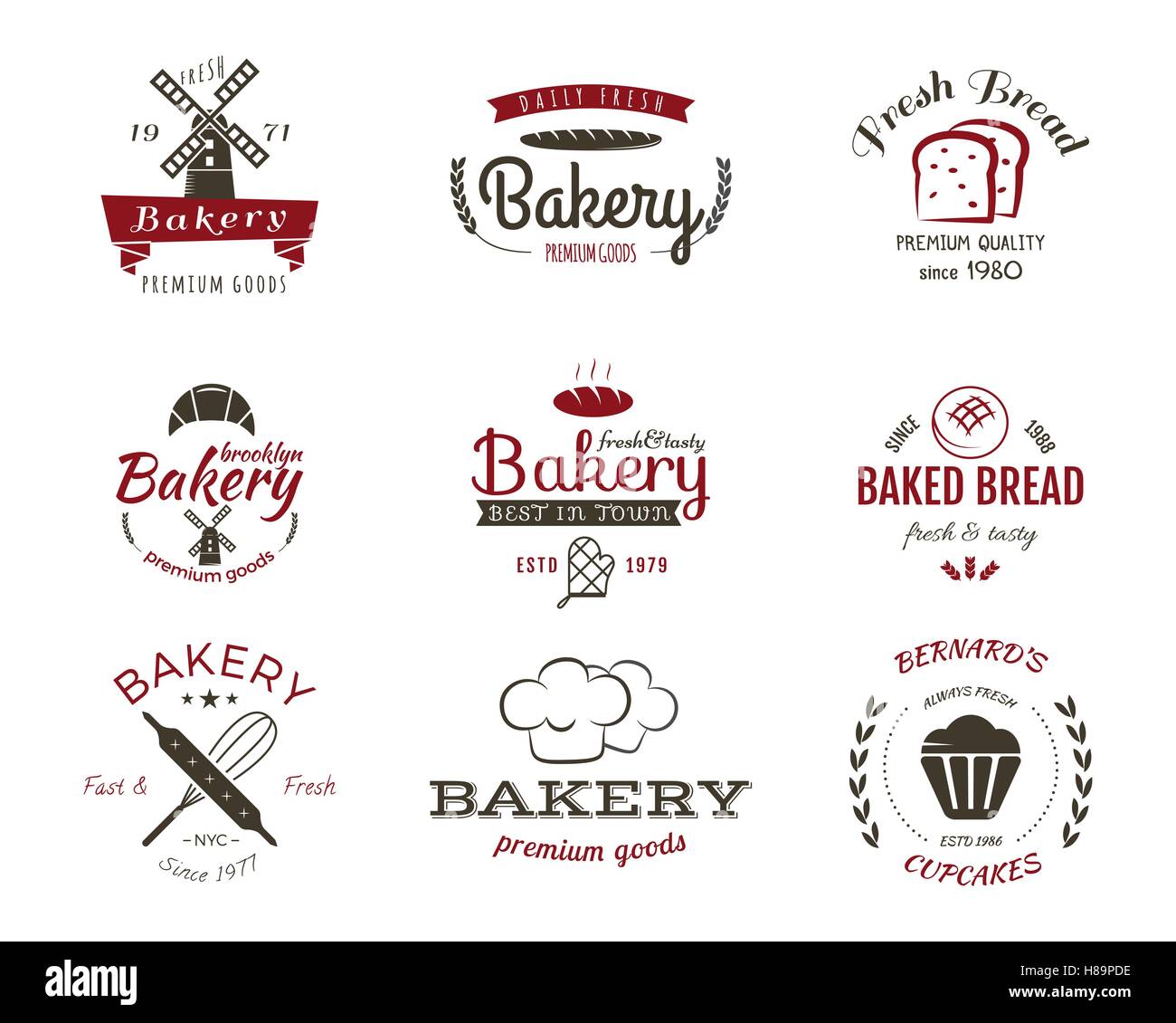 Set of bakery labels, icons, badges and design elements, symbols. Fresh ...