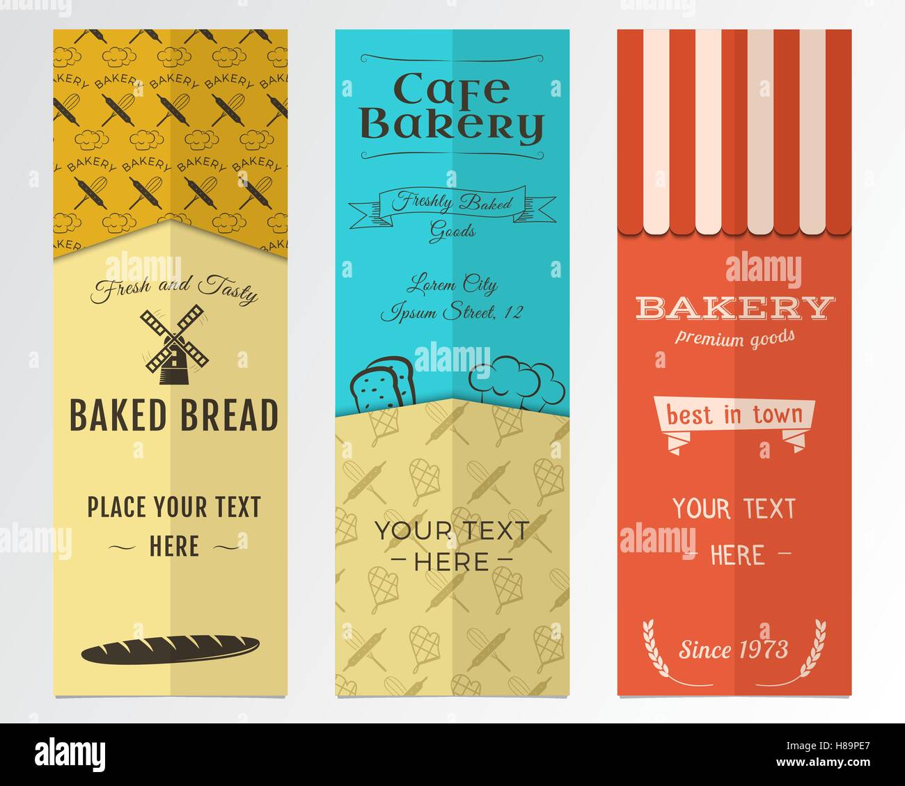 Bakery shop and cafe vertical banners collection. Banner set with fresh ...