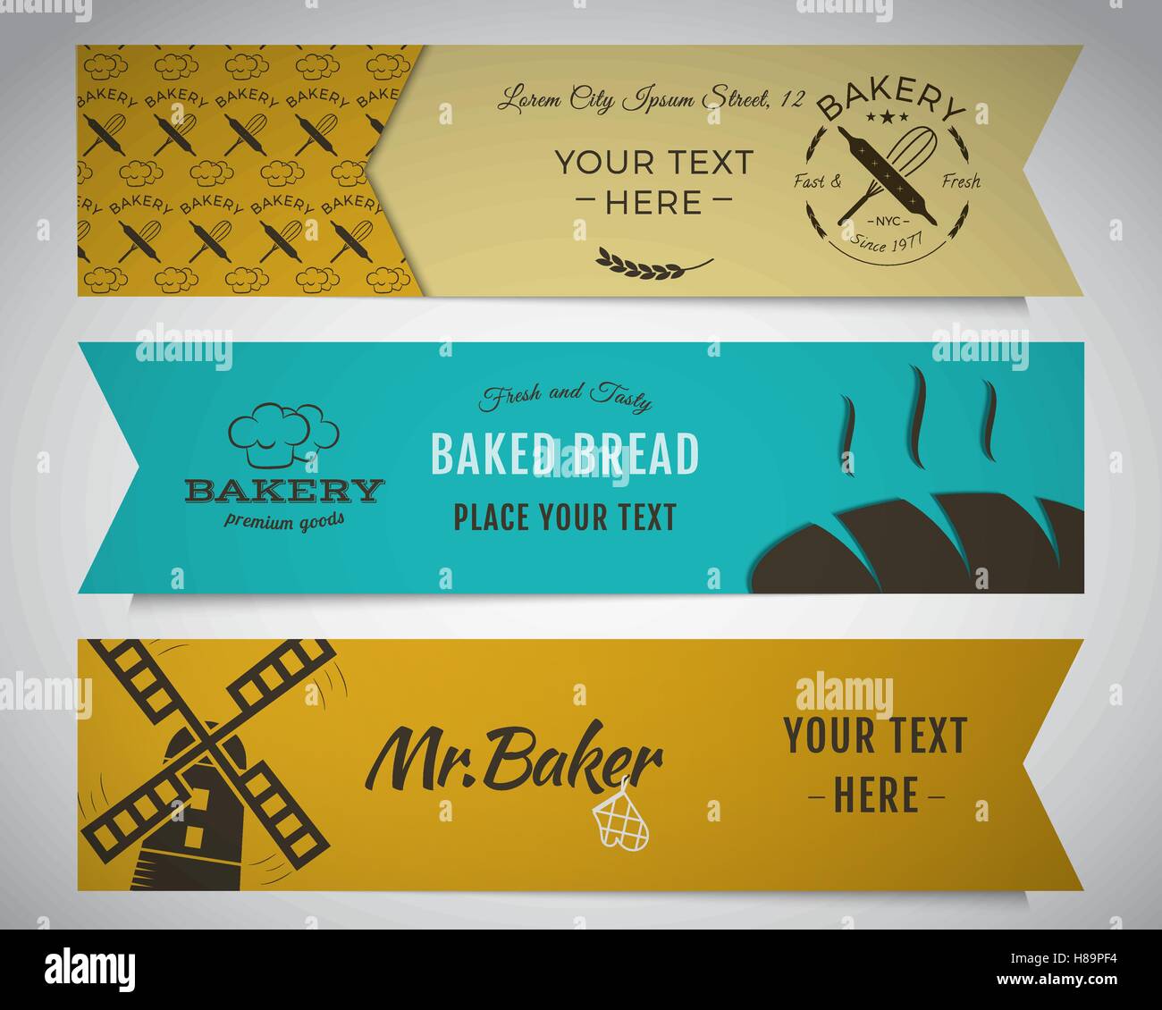 Bakery and food banners collection. Banner set with fresh bread ...