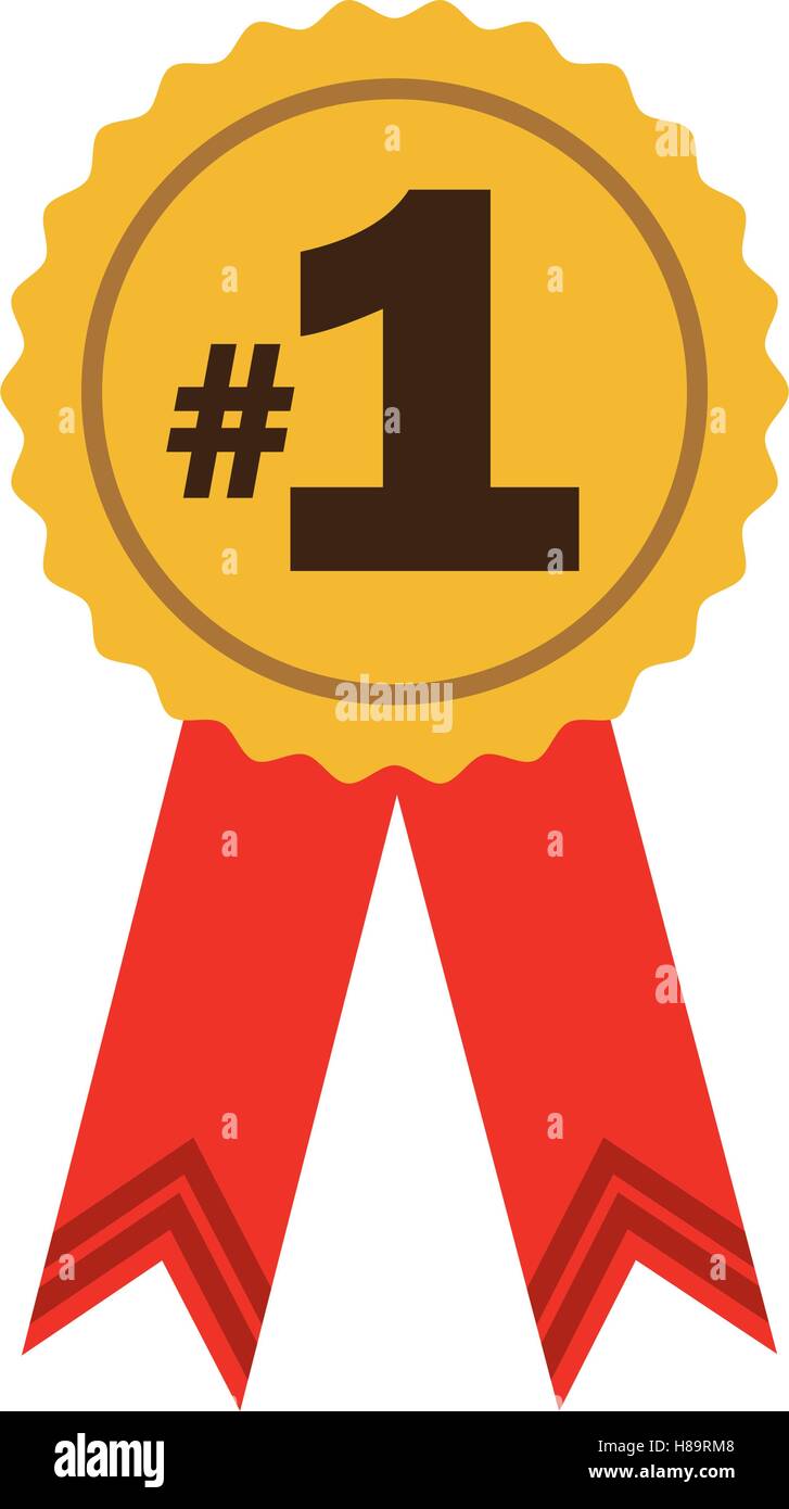 number one ribbon award in yellow and red colors icon over white ...