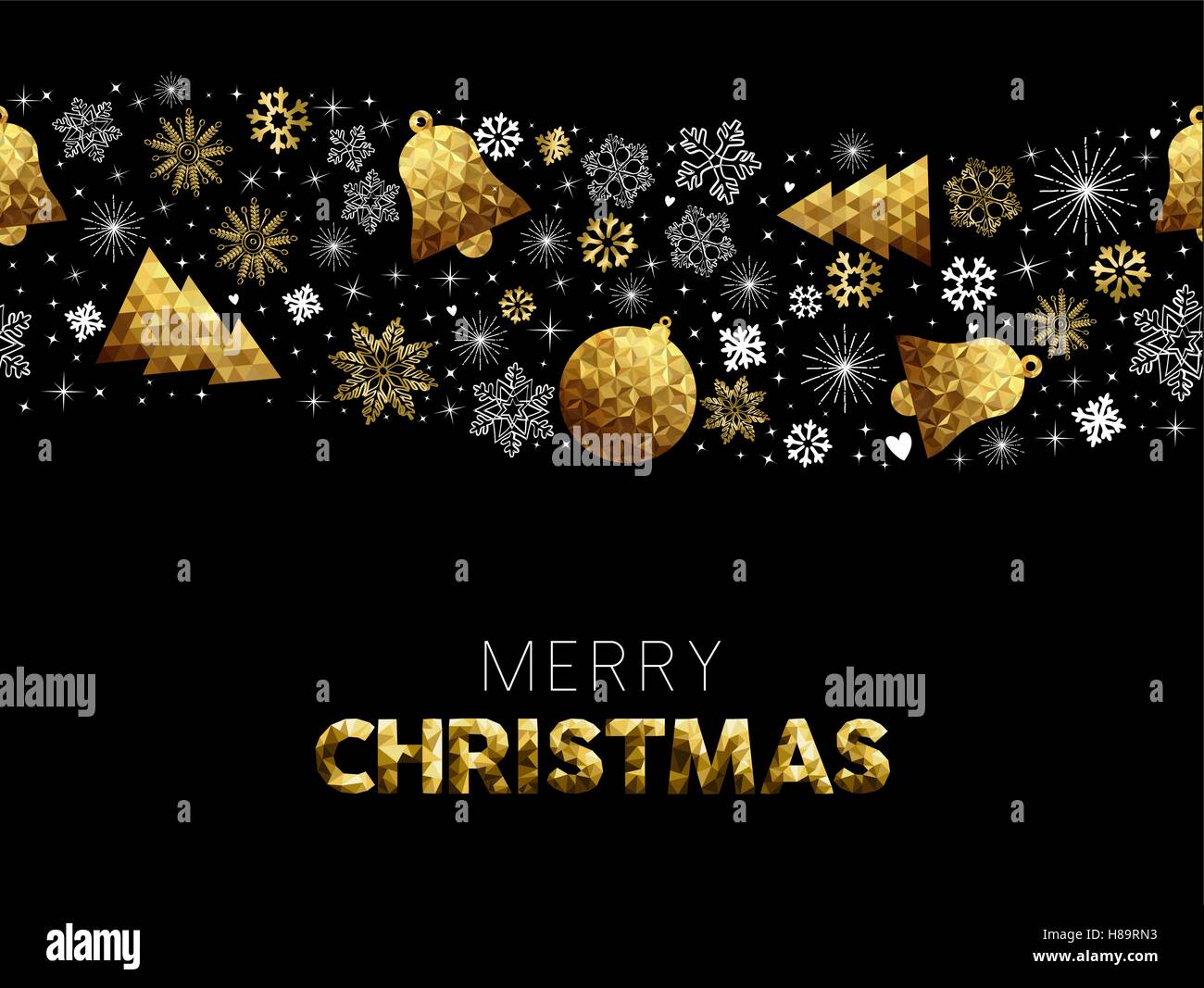 Merry Christmas greeting card design with gold decoration and hand ...