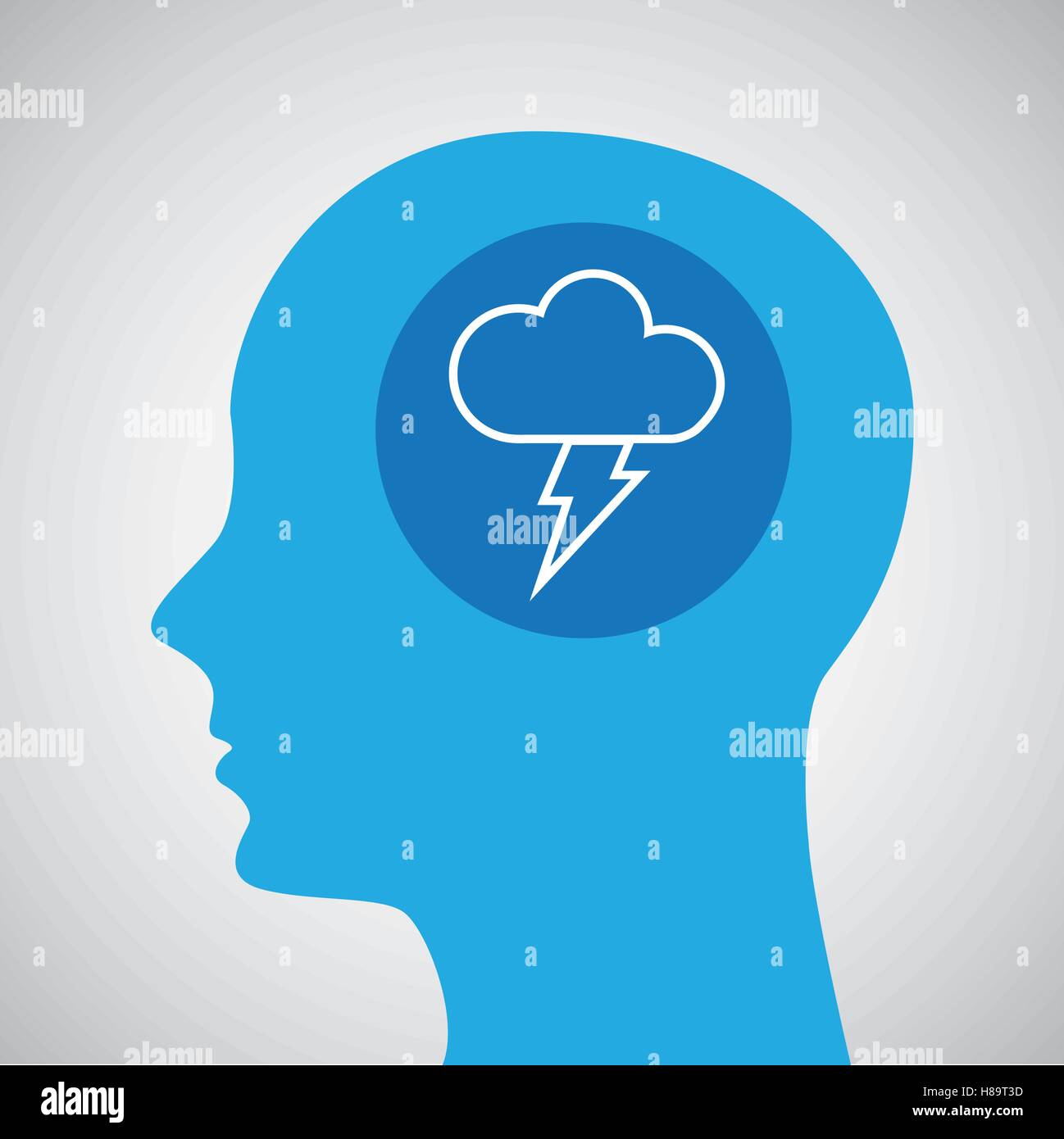symbol weather icon. silhouette head and cloud lightning vector ...