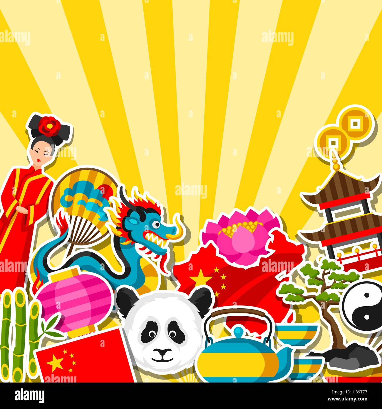 China background design. Chinese sticker symbols and objects Stock ...