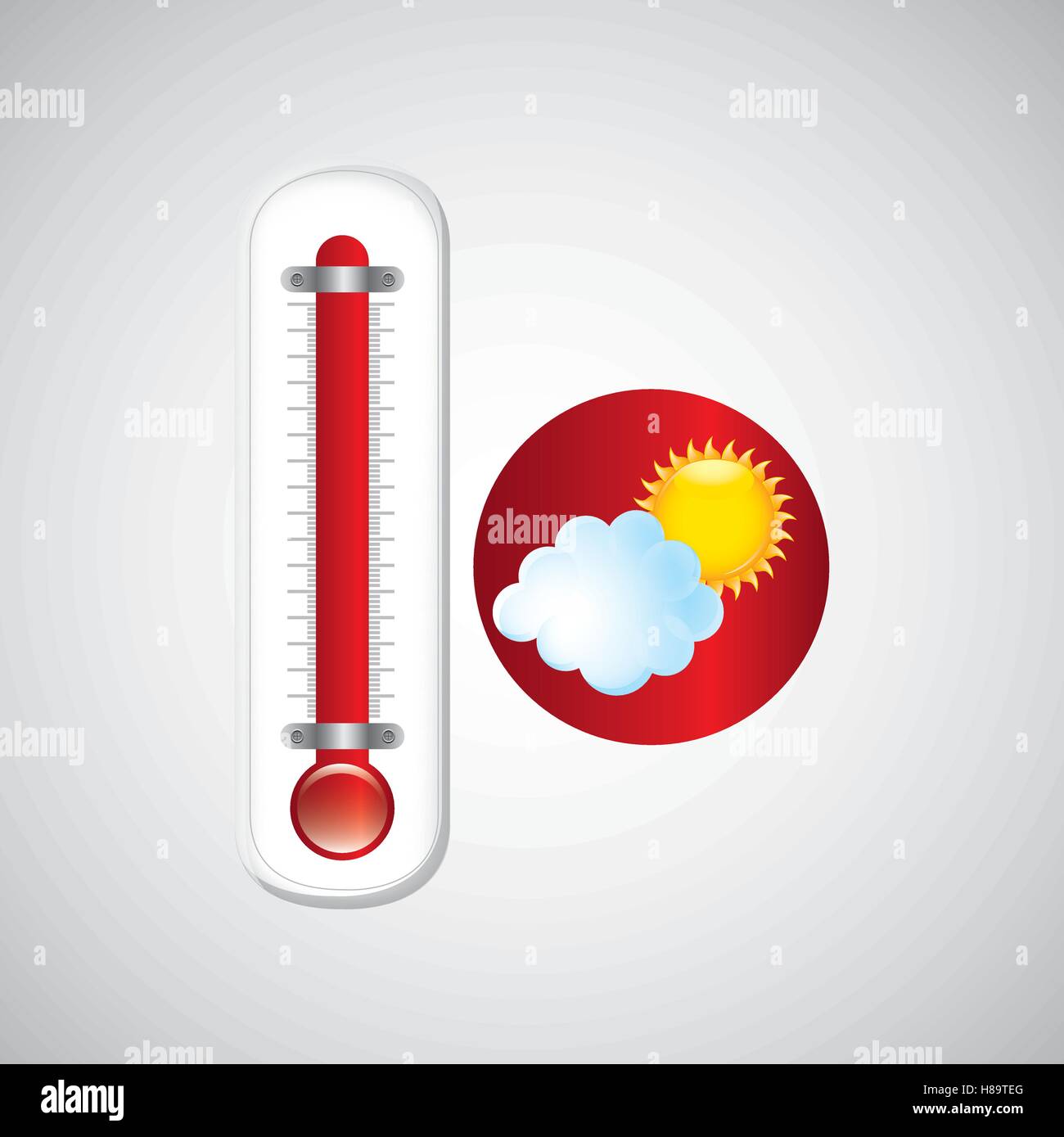 red thermometer icon cloud sun weather meteorology vector illustration ...