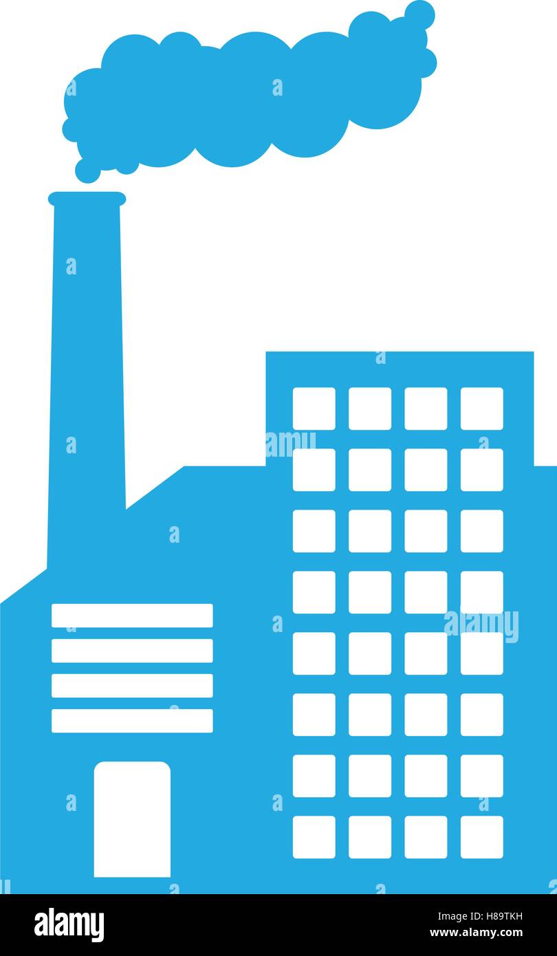 industrial factory building plant blue icon over white background ...