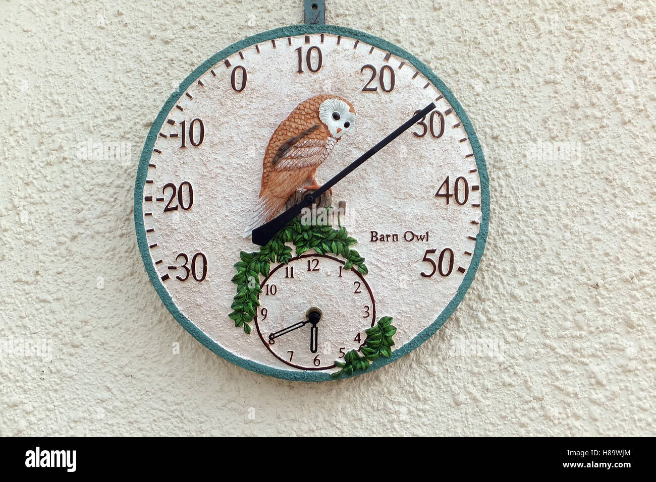 barn owl clock thermometer Stock Photo - Alamy