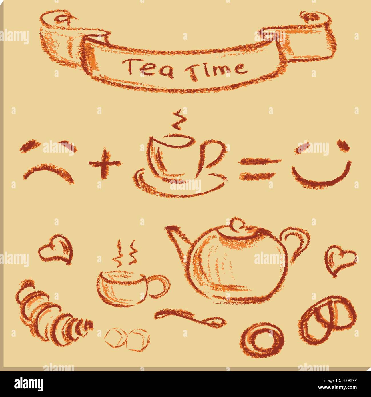 tea time , beautiful hand drawn illustration, Vector Stock Vector Image ...