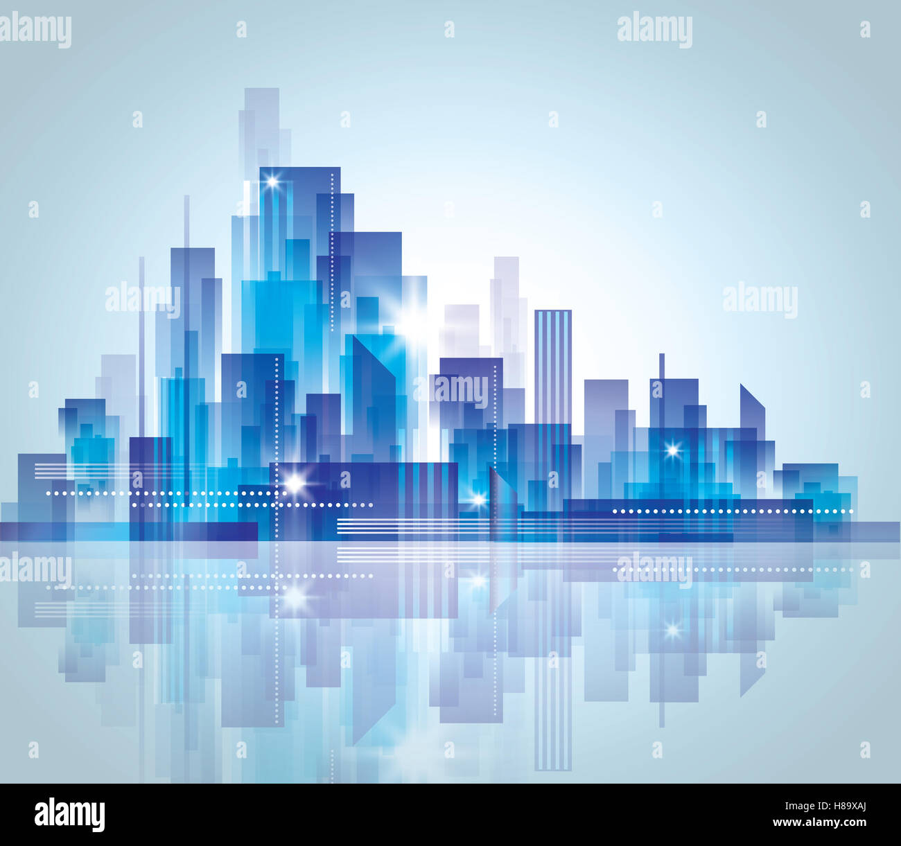 Harbor and city at night with reflection in water Stock Photo - Alamy