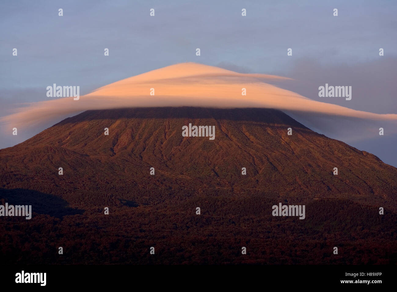Karisimbi (4507 meters) stratovolcano, with lenticular cloud, east ...