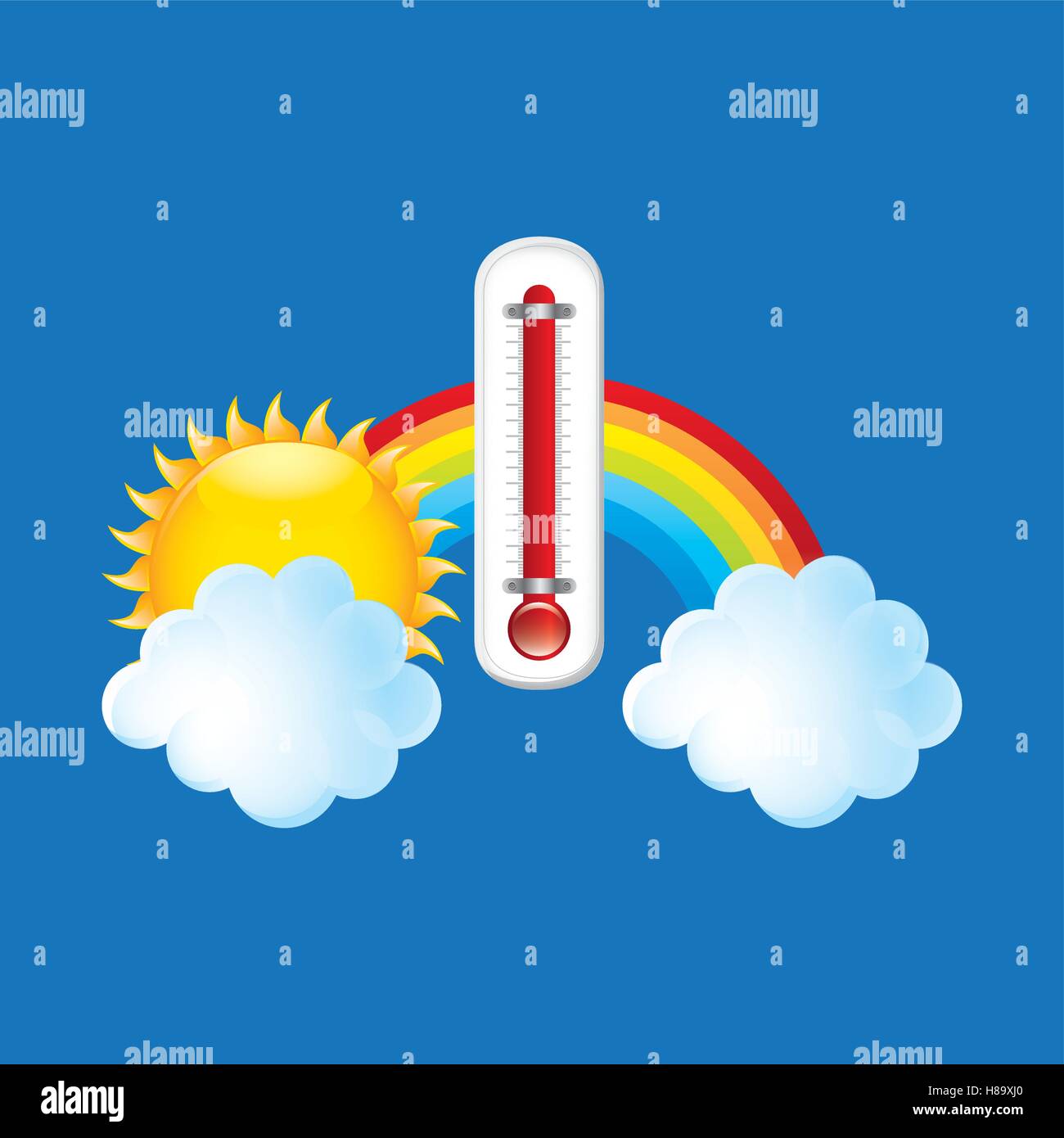 red thermometer icon rainbow weather meteorology vector illustration ...