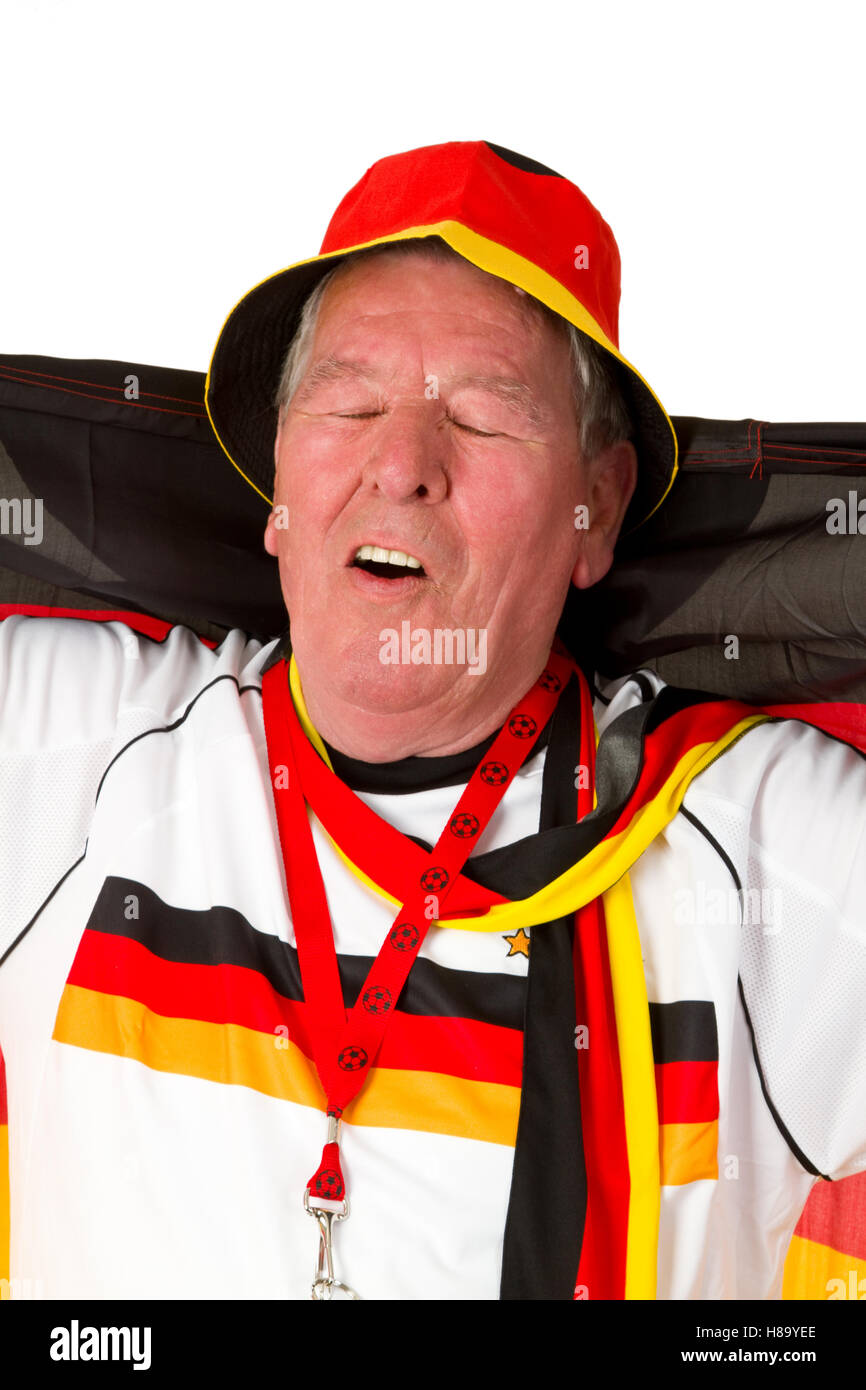Senior soccer fan isolated on white background Stock Photo - Alamy