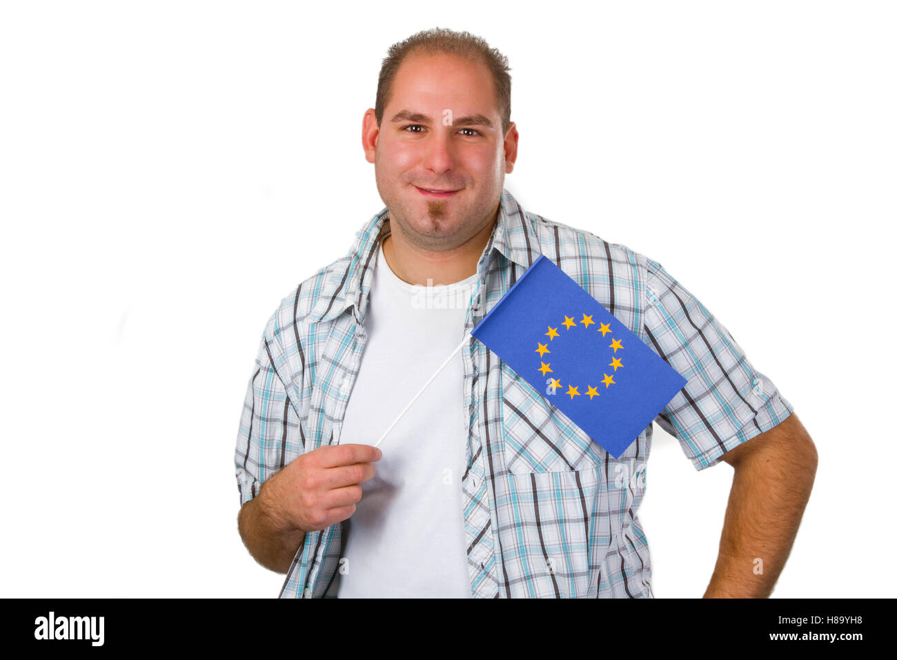 Young man with european flag - isolated on white background Stock Photo ...