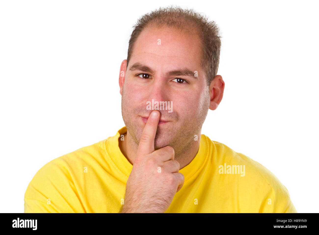 Young man showing be quit sign - isolated on white background Stock ...