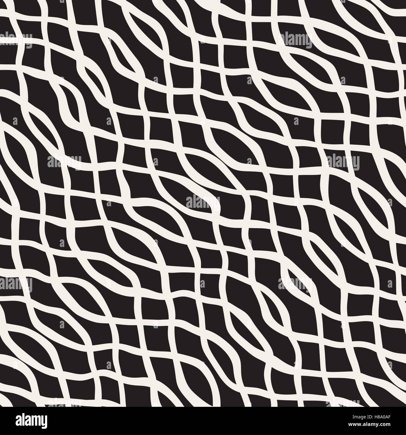 Vector Seamless Black and White Hand Drawn Wavy Interlacing Lines ...