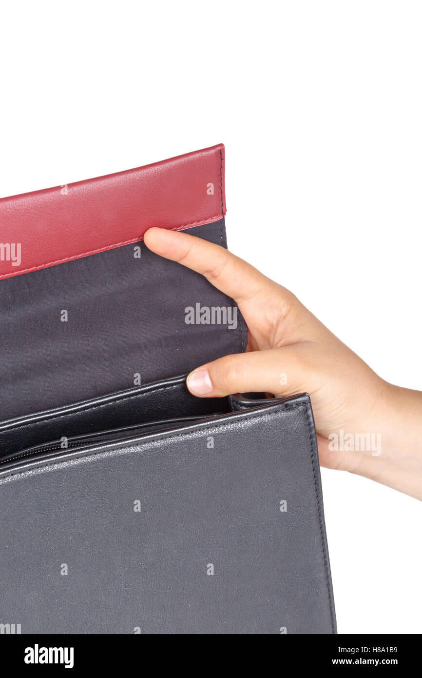 Woman hand holding business handbag, isolated on white background Stock ...