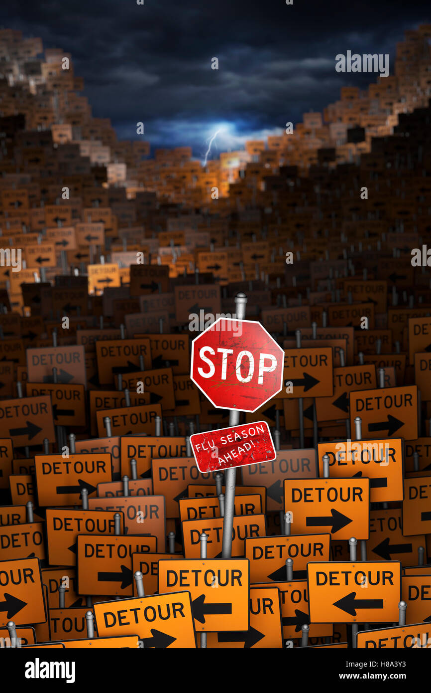 Stop sign with flu season warning Stock Photo - Alamy