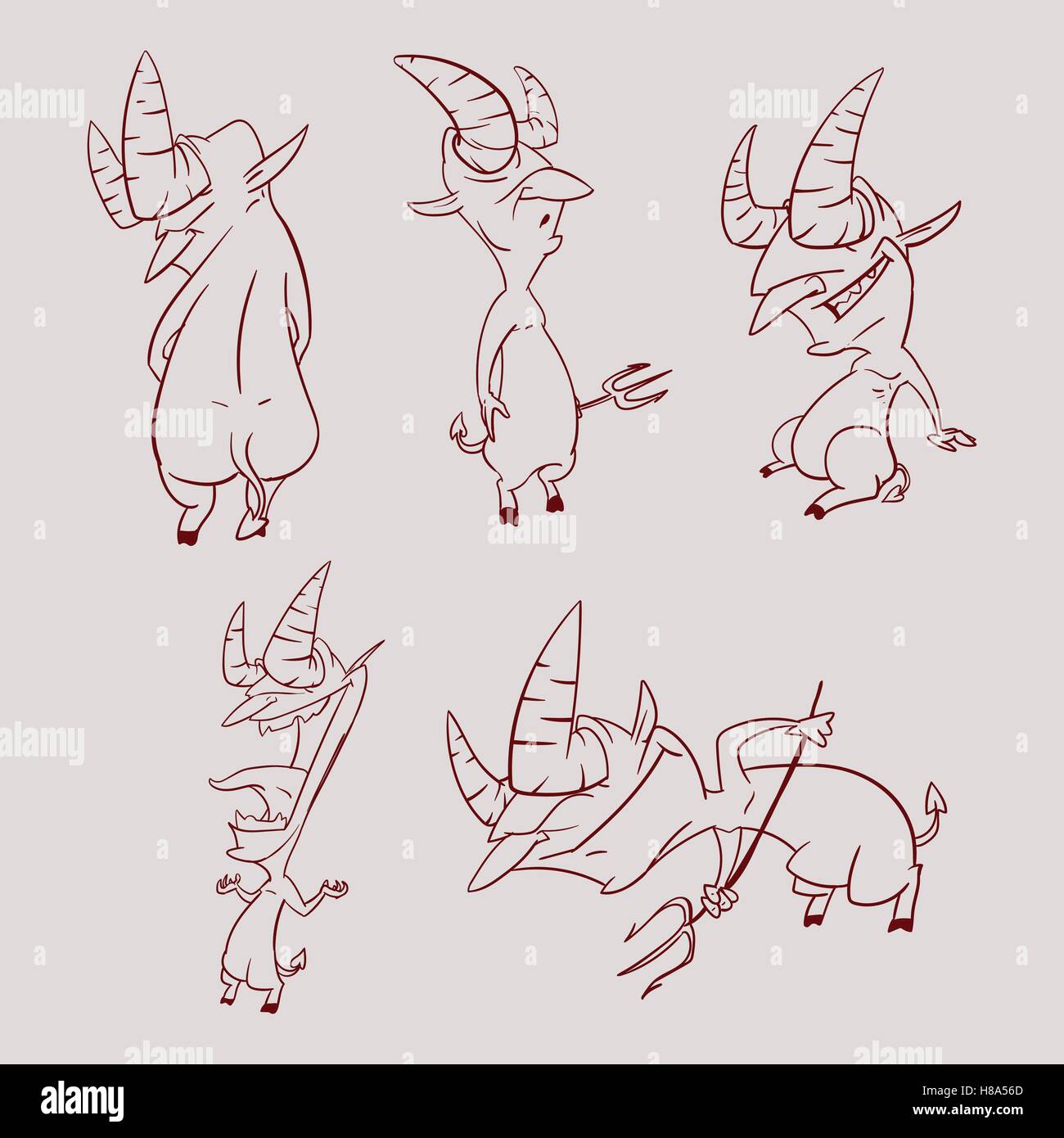 Imps or demons line drawings, outline illustrations Stock Vector Image ...
