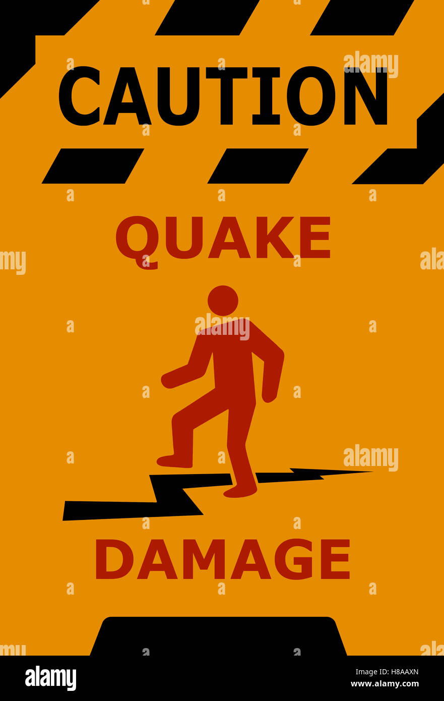 Caution earthquake damage sign Stock Photo - Alamy