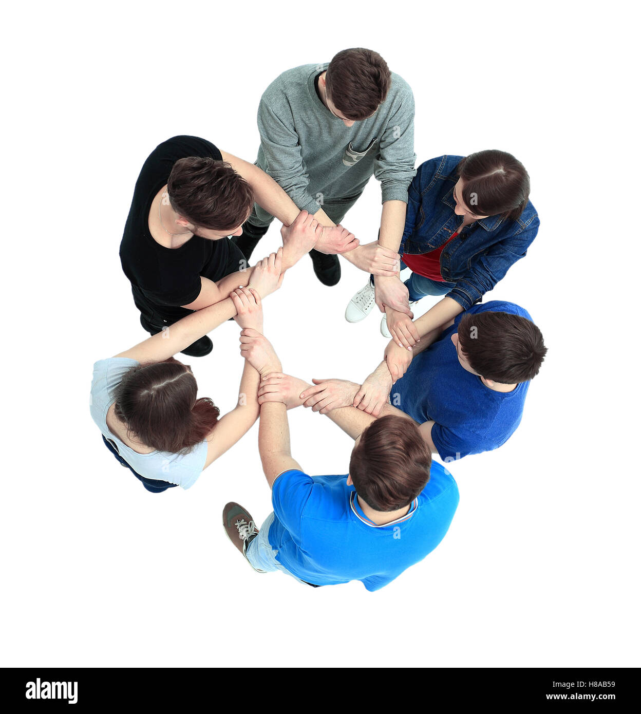 Top view of young people with their hands together in a circle Stock ...