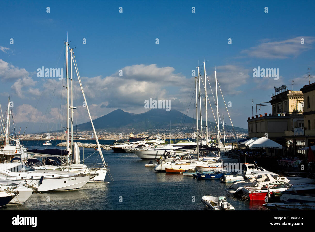 Volcano Vesuvio from small port of Borgo Marinaro, Naples, Campania ...