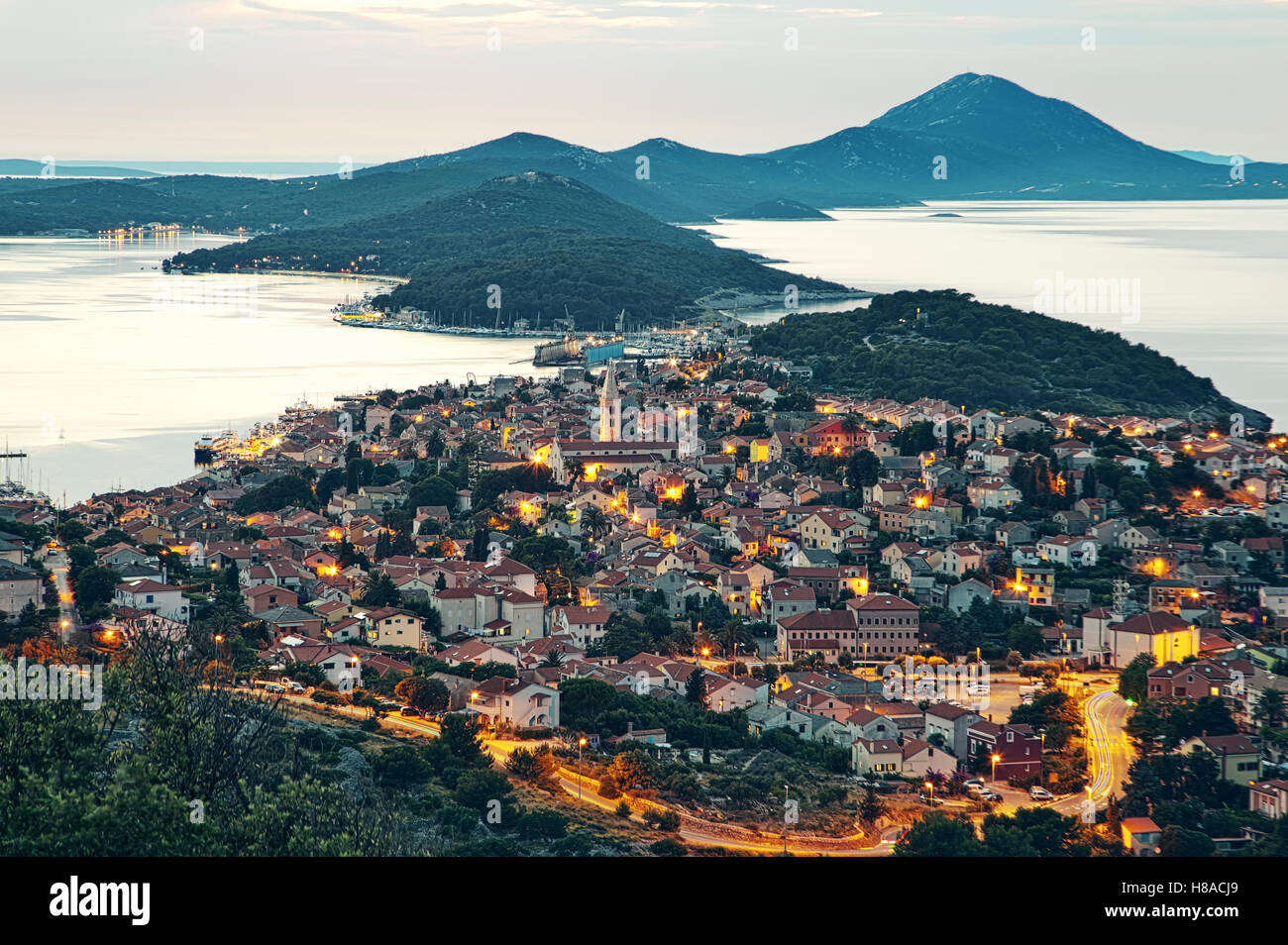 Panoramic view of the largest island town on the Adriatic sea, Mali ...