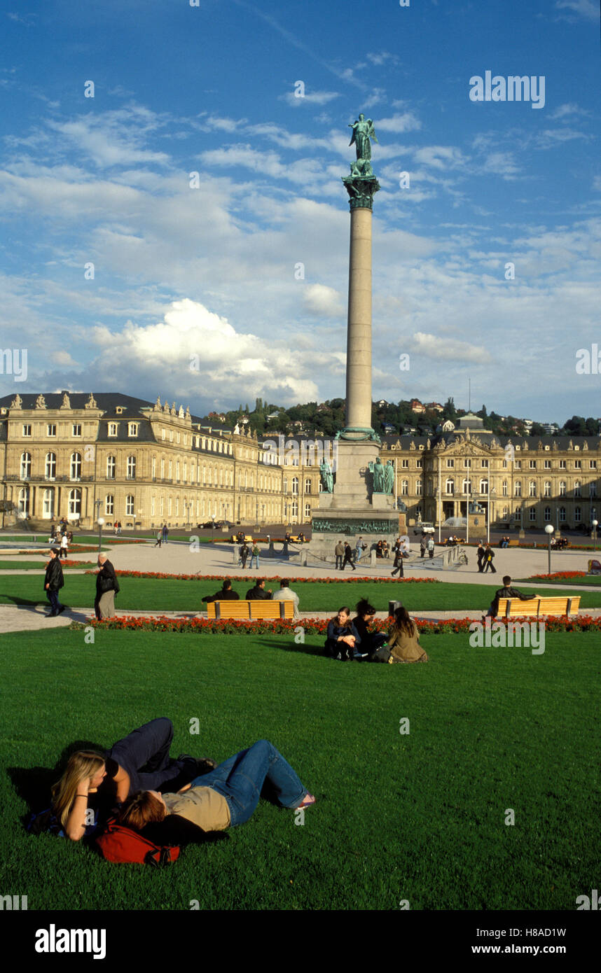 Palace Square with Jubilee Column, people, Neues Schloss palace ...