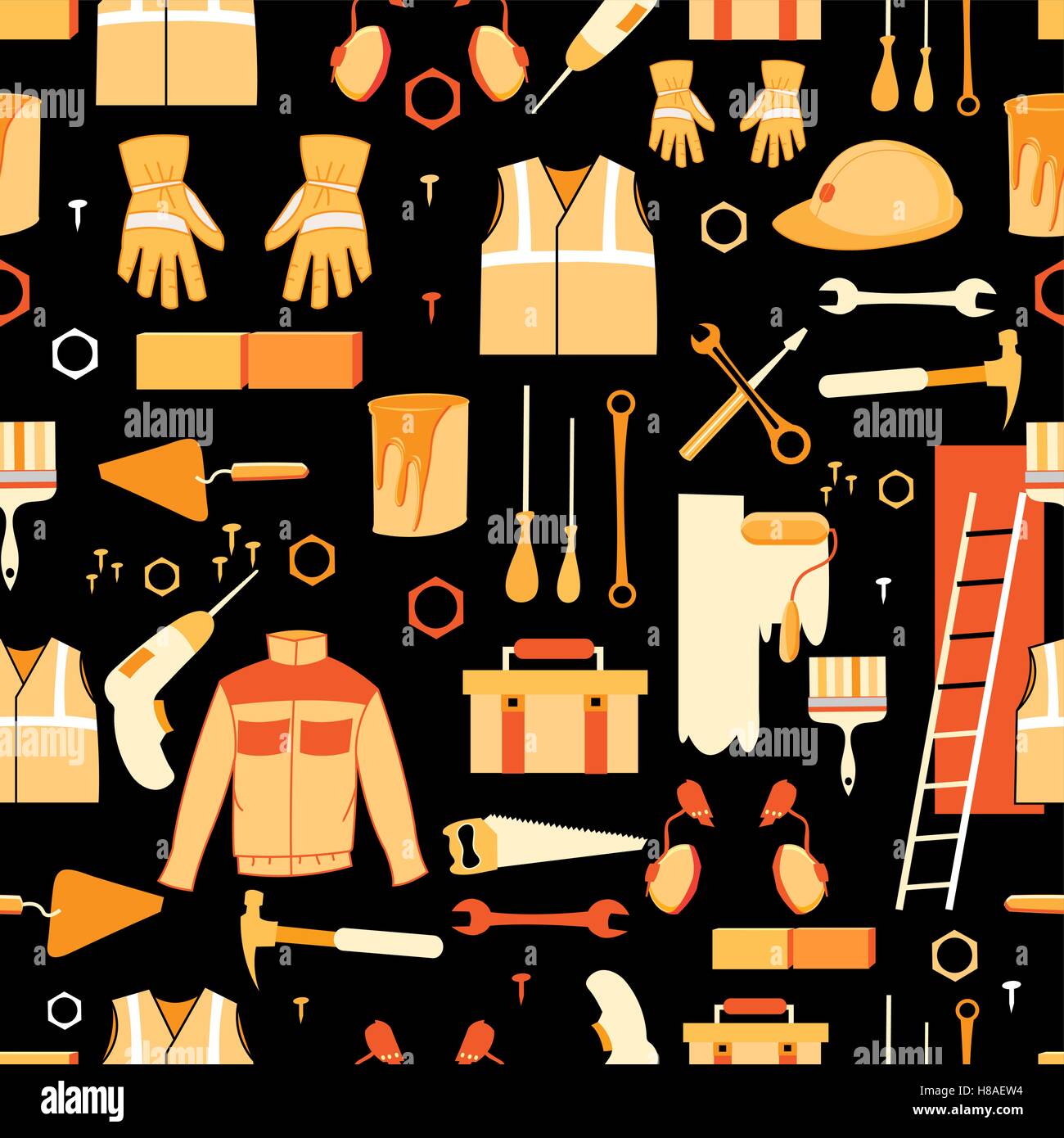 Seamless pattern of the elements of construction on a black background Stock Vector Image & Art ...