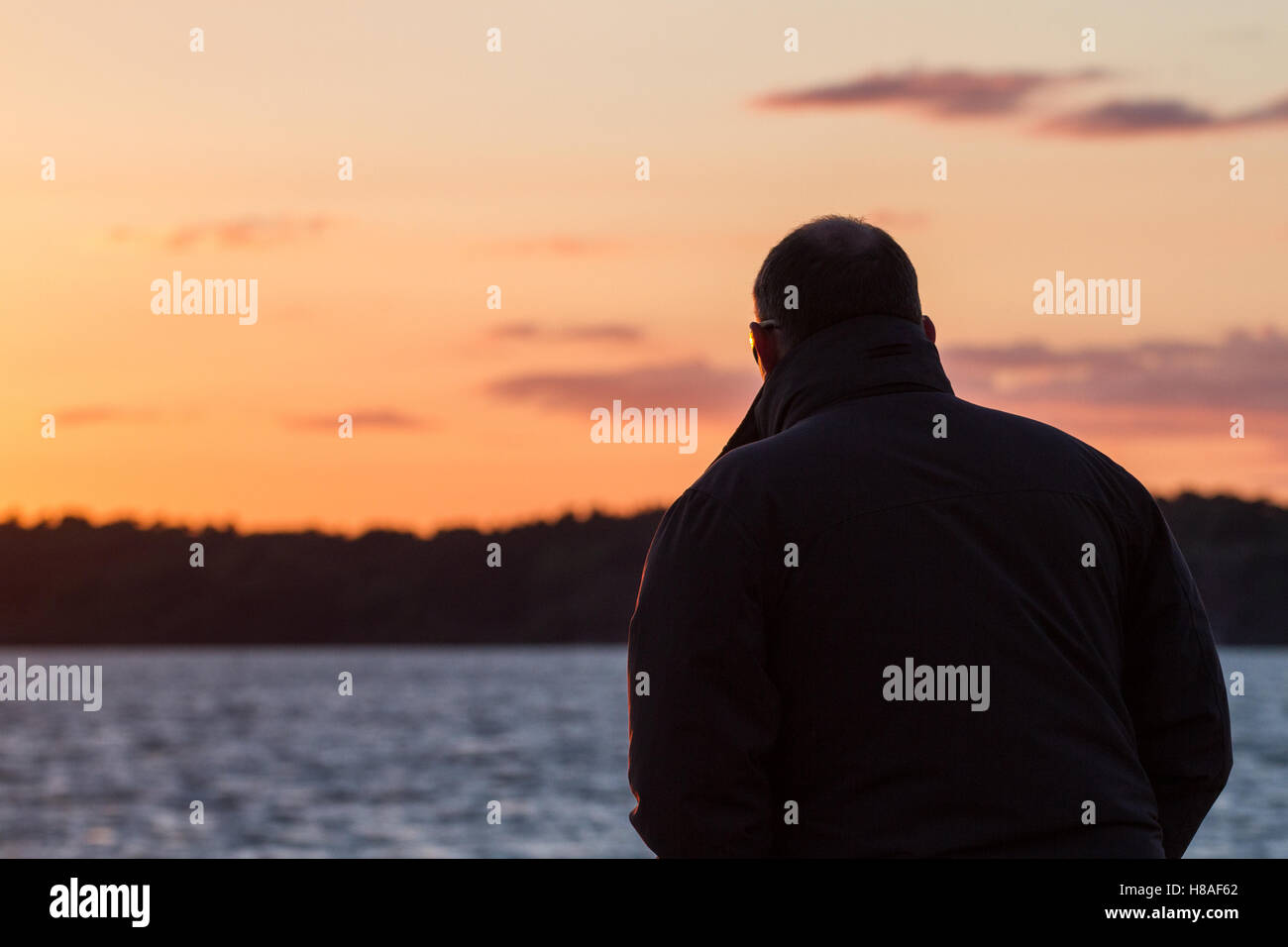 back of man silhouette against evening sunset Stock Photo - Alamy