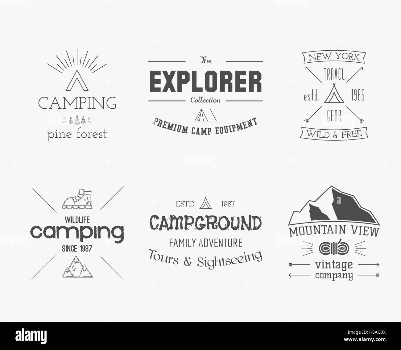 Set of vintage explorer, mountain, forest logo, labels and badges ...