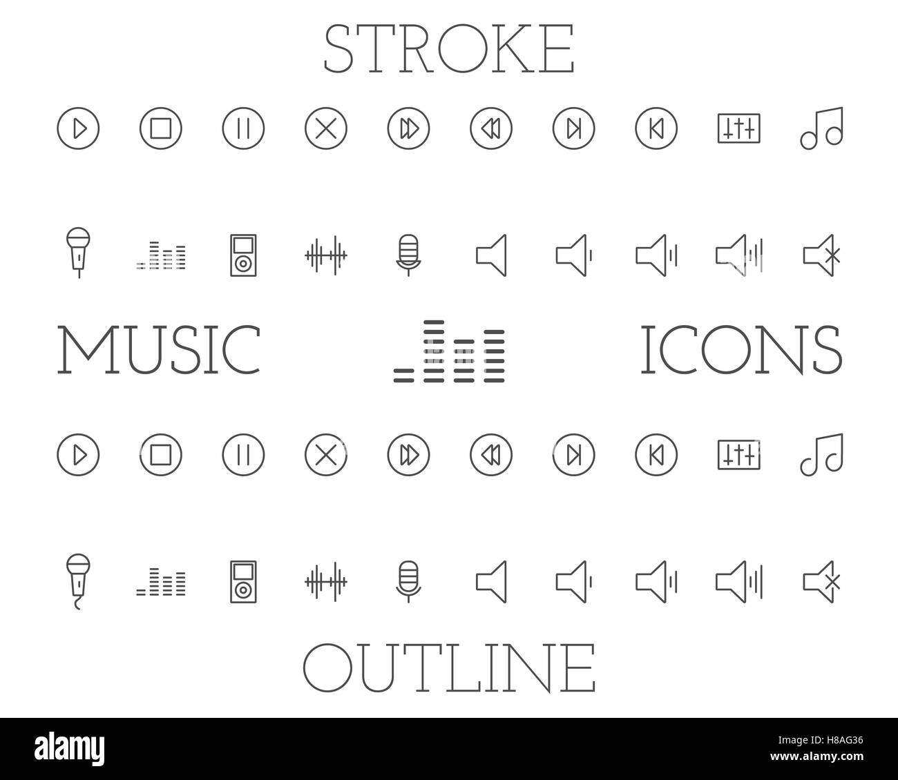 Music outline and stroke icons set, simple thin line design. Isolated ...