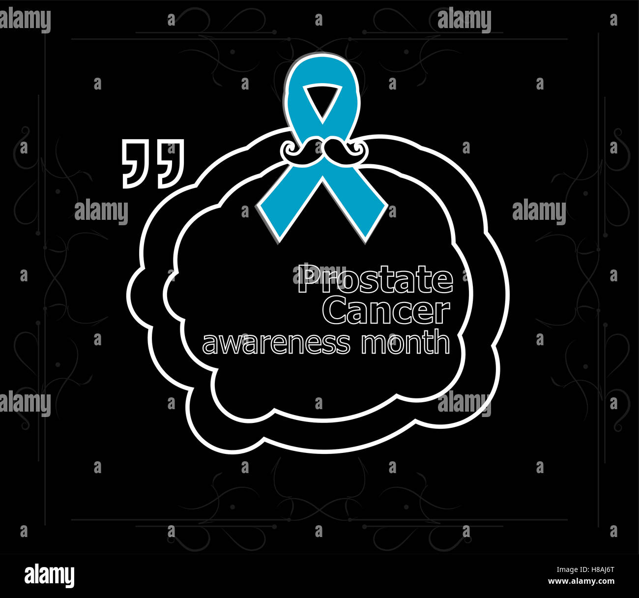 mustache and blue prostate cancer awareness on black background Stock ...