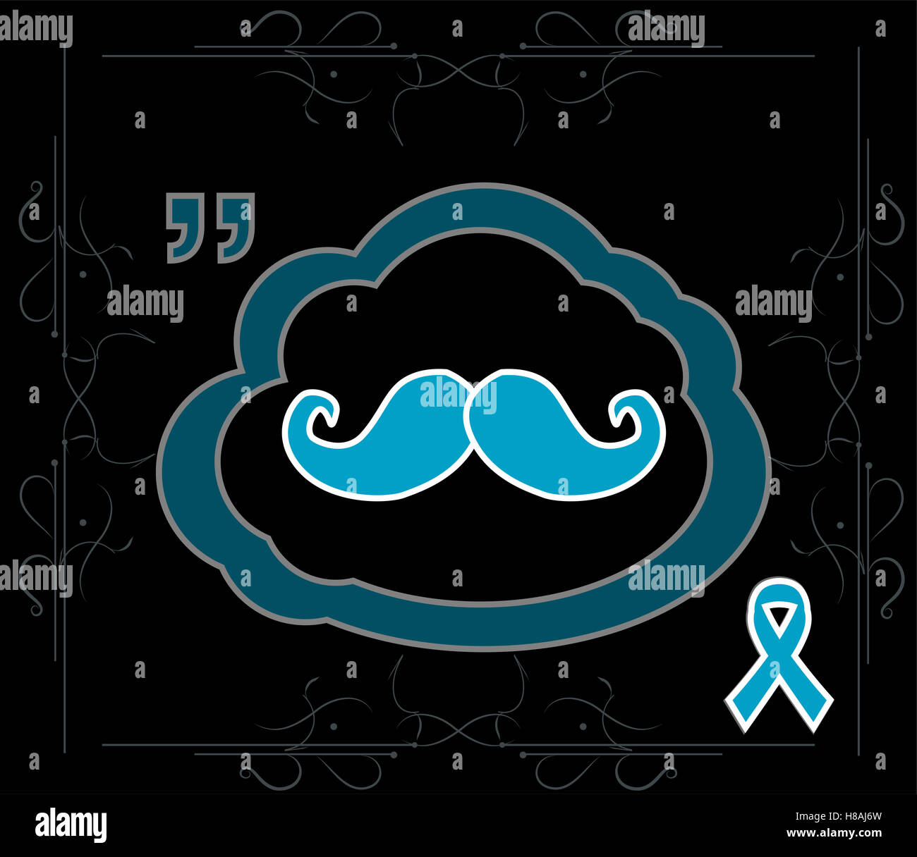 mustache and blue prostate cancer awareness on black background Stock ...