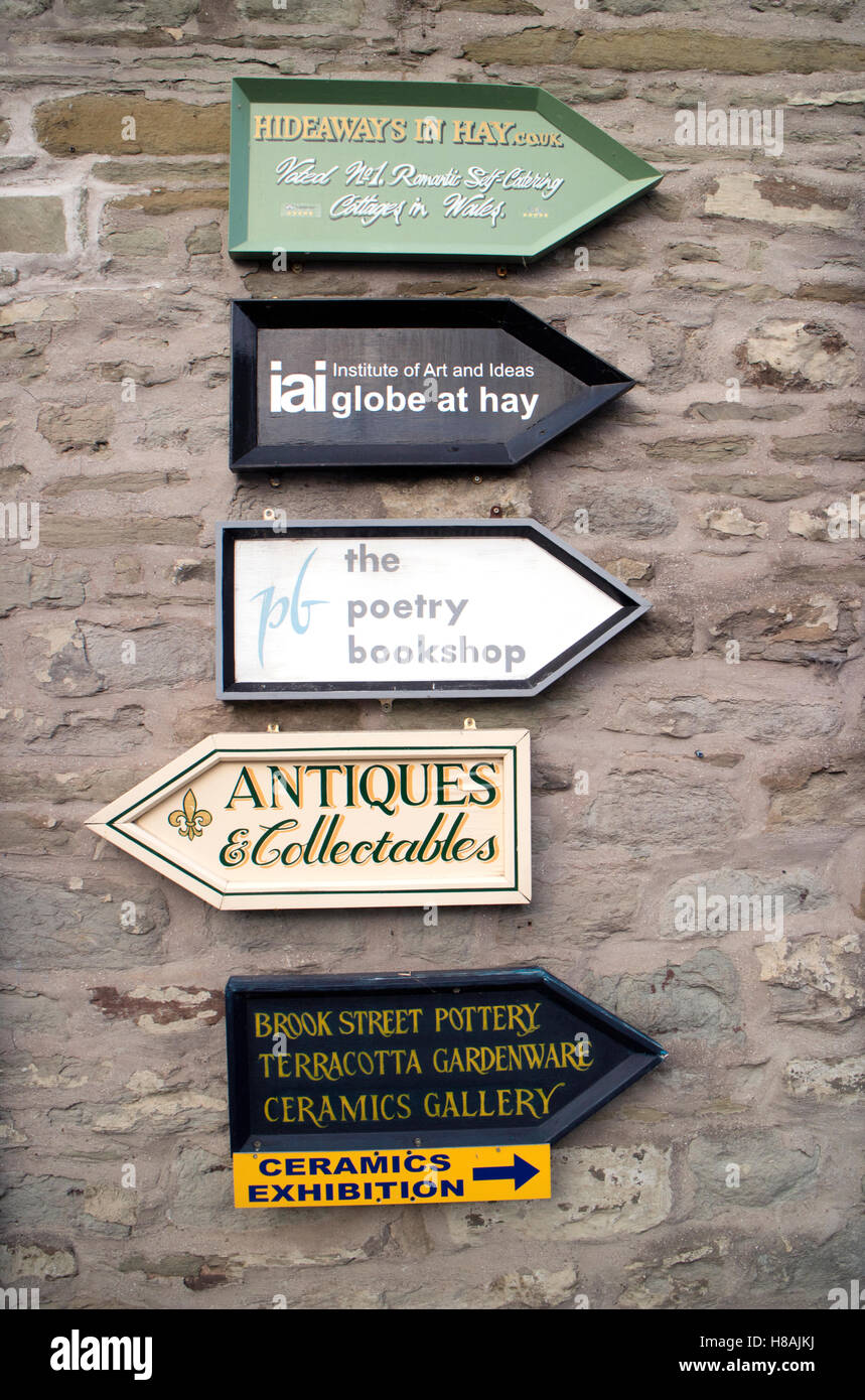 Signs at Hay on Wye, Brecknockshire, Wales, UK Stock Photo - Alamy