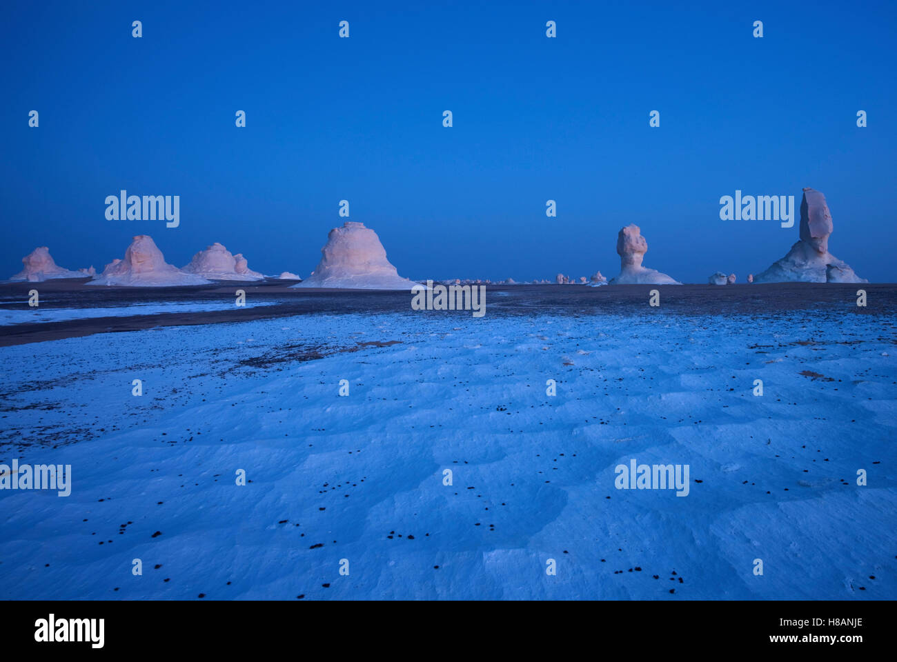 Limestone rock formations at dusk, White Desert National Park, Egypt ...