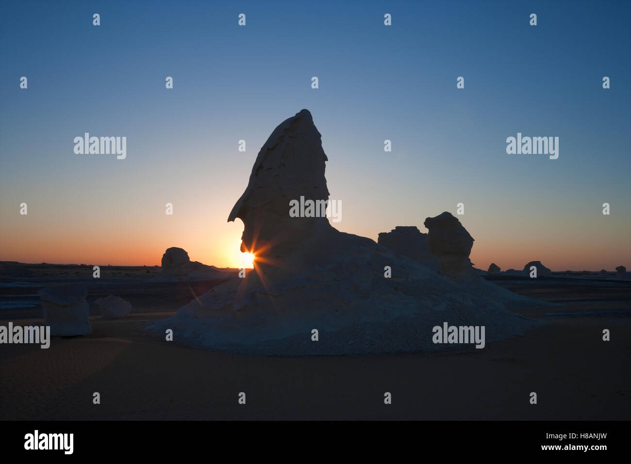 Limestone rock formation at sunrise, White Desert National Park, Egypt ...