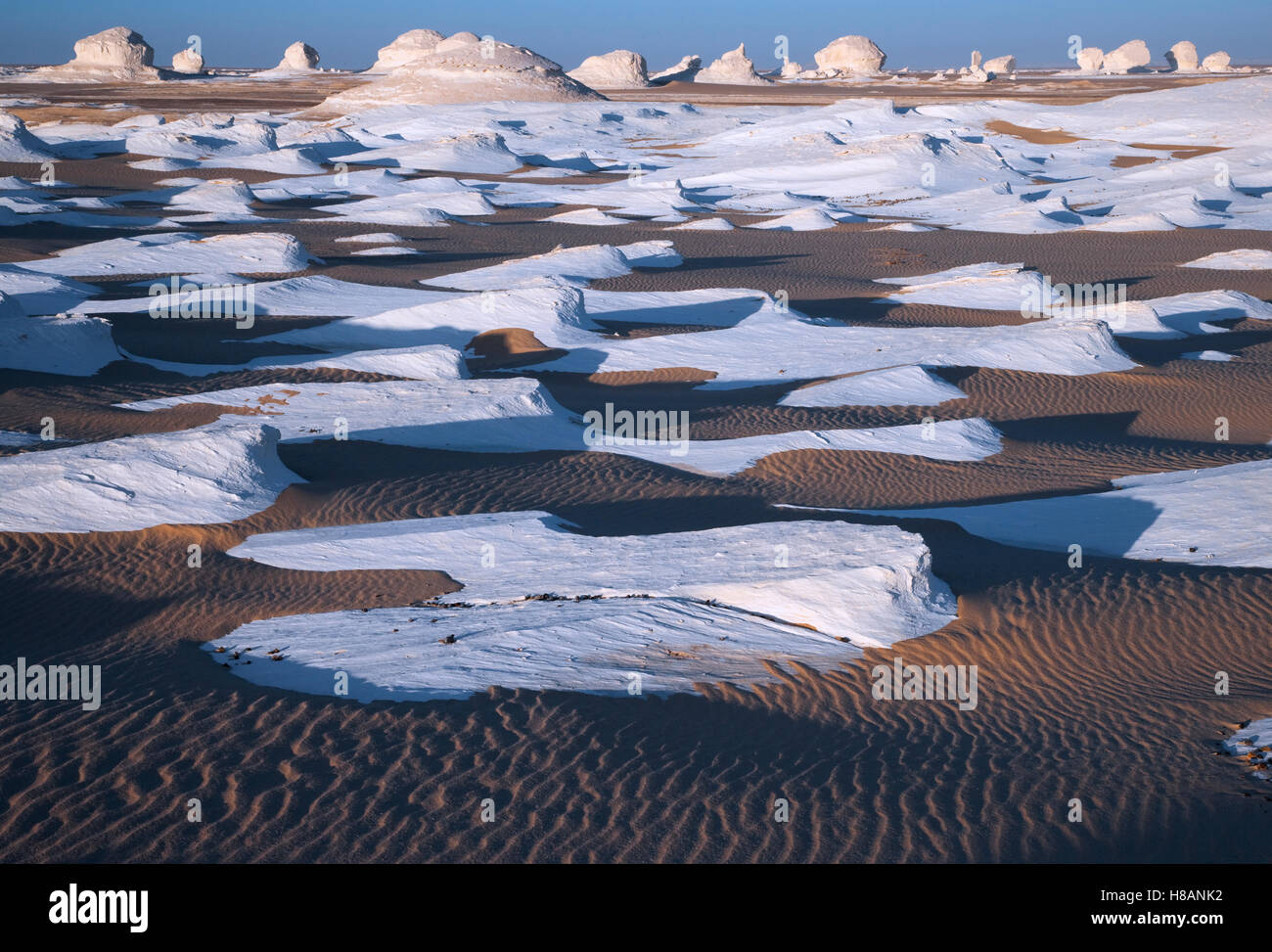 Limestone rocks in sand, White Desert National Park, Libyan Desert ...